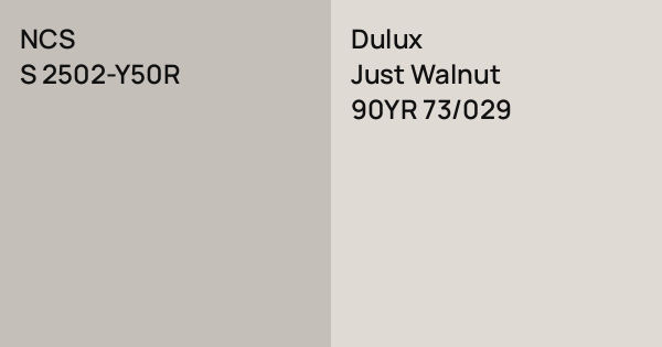NCS S 2502-Y50R vs. Dulux Just Walnut comparison