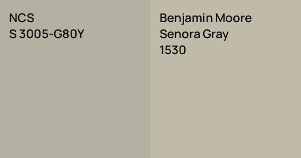 NCS S 3005-G80Y vs. Benjamin Moore Senora Gray comparison