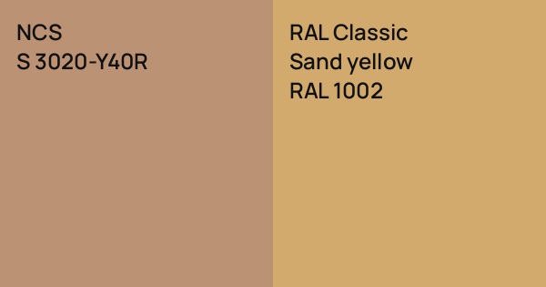 NCS S 3020-Y40R vs. RAL Classic Sand yellow comparison