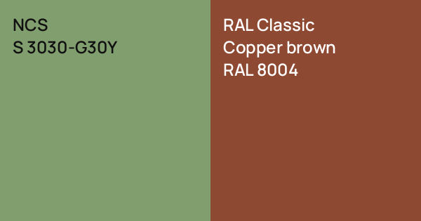 NCS S 3030-G30Y vs. RAL Classic Copper brown comparison
