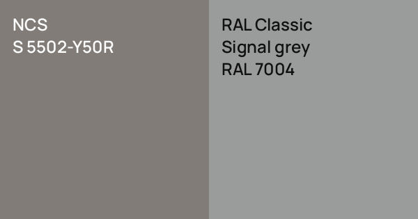 NCS S 5502-Y50R vs. RAL Classic Signal grey comparison