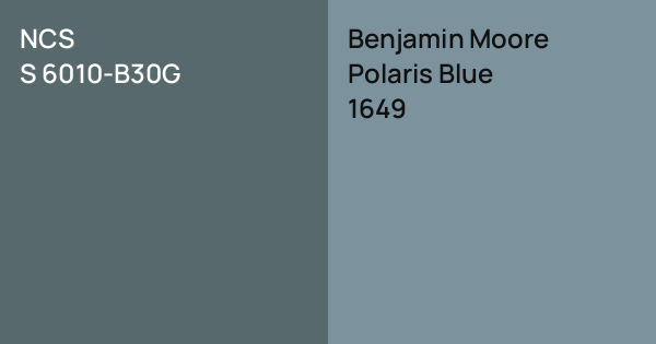 NCS S 6010-B30G vs. Benjamin Moore Polaris Blue comparison
