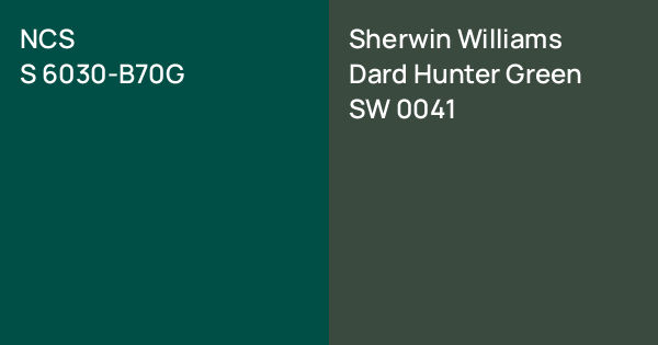 NCS S 6030-B70G vs. Sherwin Williams Dard Hunter Green comparison