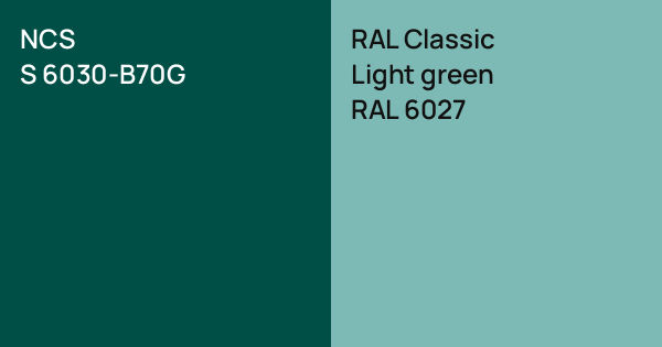 NCS S 6030-B70G vs. RAL Classic Light green comparison