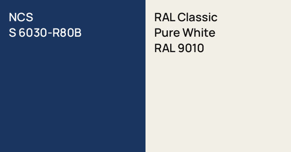 NCS S 6030-R80B vs. RAL Classic Pure White comparison