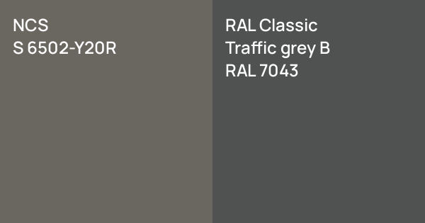 NCS S 6502-Y20R vs. RAL Classic Traffic grey B comparison