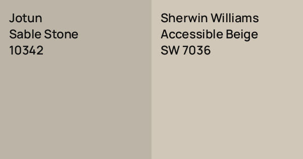 Jotun Sable Stone vs. Sherwin Williams Accessible Beige comparison