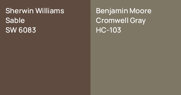 Sherwin Williams Sable vs. Benjamin Moore Cromwell Gray comparison