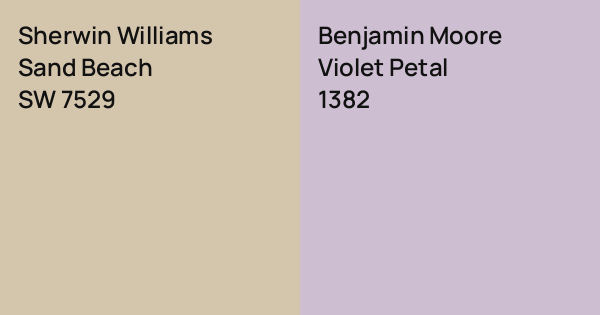 Sherwin Williams Sand Beach vs. Benjamin Moore Violet Petal comparison