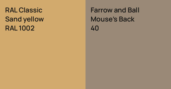 RAL Classic Sand yellow vs. Farrow and Ball Mouse's Back comparison