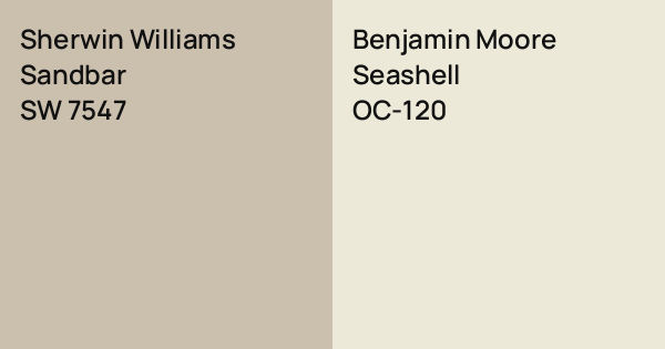 Sherwin Williams Sandbar vs. Benjamin Moore Seashell comparison