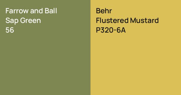 Farrow and Ball Sap Green vs. Behr Flustered Mustard comparison