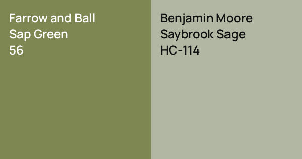 Farrow and Ball Sap Green vs. Benjamin Moore Saybrook Sage comparison