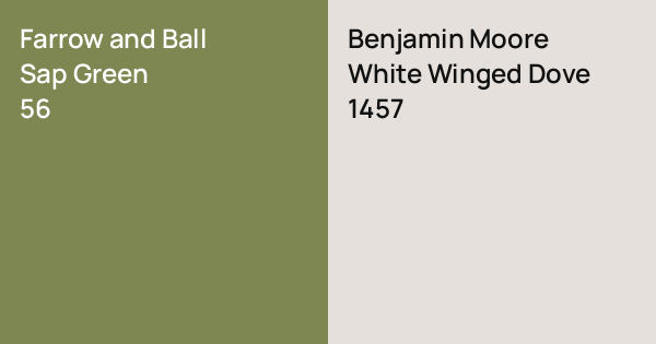 Farrow and Ball Sap Green vs. Benjamin Moore White Winged Dove comparison