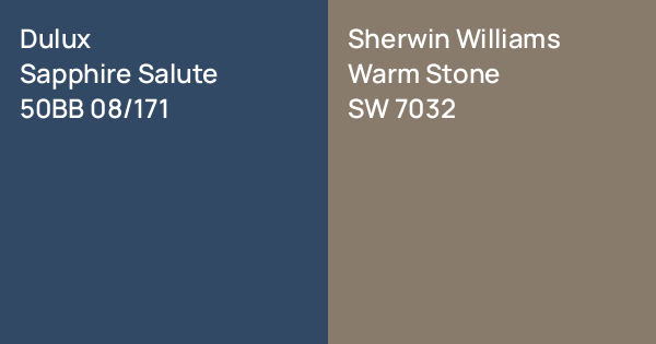 Dulux Sapphire Salute vs. Sherwin Williams Warm Stone comparison