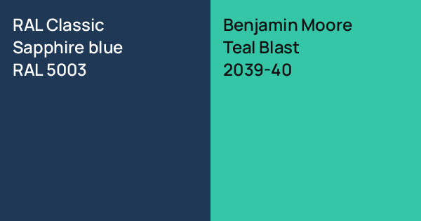 RAL Classic Sapphire blue vs. Benjamin Moore Teal Blast comparison