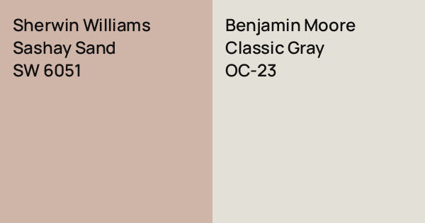 Sherwin Williams Sashay Sand vs. Benjamin Moore Classic Gray comparison