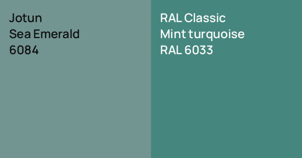 Jotun Sea Emerald vs. RAL Classic Mint turquoise comparison
