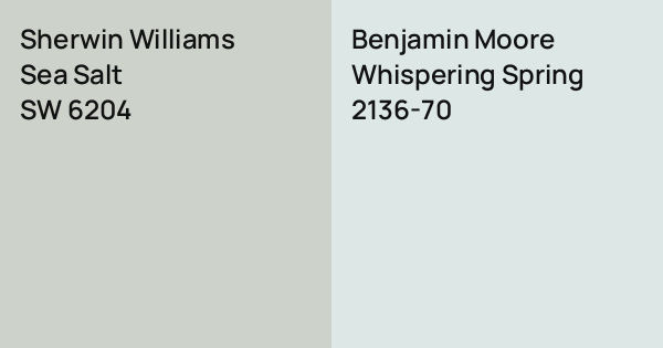 Sherwin Williams Sea Salt vs. Benjamin Moore Whispering Spring comparison
