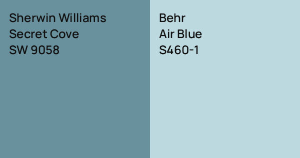 Sherwin Williams Secret Cove vs. Behr Air Blue comparison