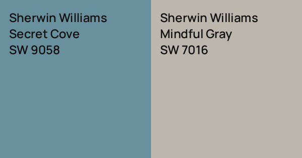 Sherwin Williams Secret Cove vs. Sherwin Williams Mindful Gray comparison