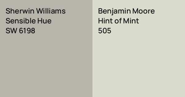 Sherwin Williams Sensible Hue vs. Benjamin Moore Hint of Mint comparison