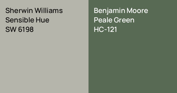 Sherwin Williams Sensible Hue vs. Benjamin Moore Peale Green comparison