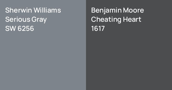 Sherwin Williams Serious Gray vs. Benjamin Moore Cheating Heart comparison