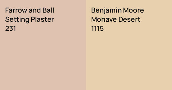 Farrow and Ball Setting Plaster vs. Benjamin Moore Mohave Desert comparison