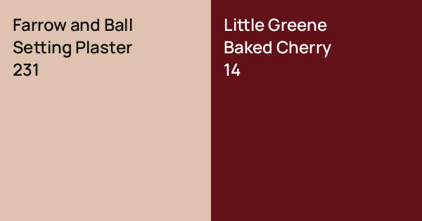 Farrow and Ball Setting Plaster vs. Little Greene Baked Cherry comparison