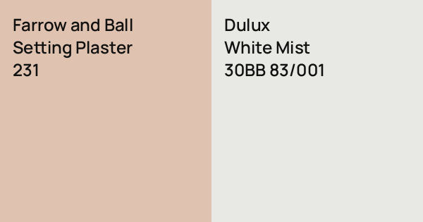 Farrow and Ball Setting Plaster vs. Dulux White Mist comparison