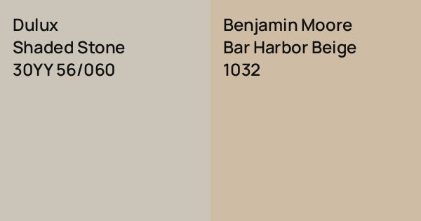 Dulux Shaded Stone vs. Benjamin Moore Bar Harbor Beige comparison