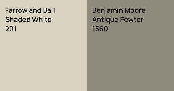 Farrow and Ball Shaded White vs. Benjamin Moore Antique Pewter comparison