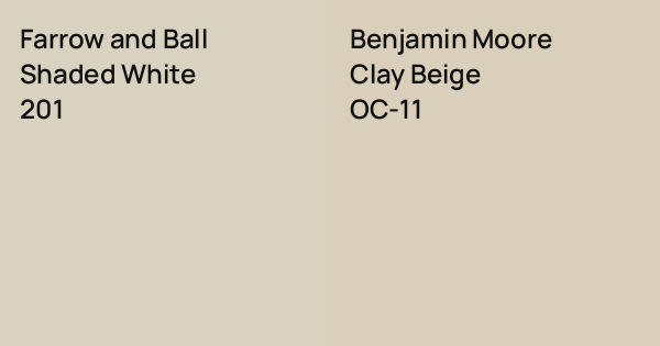 Farrow and Ball Shaded White vs. Benjamin Moore Clay Beige comparison