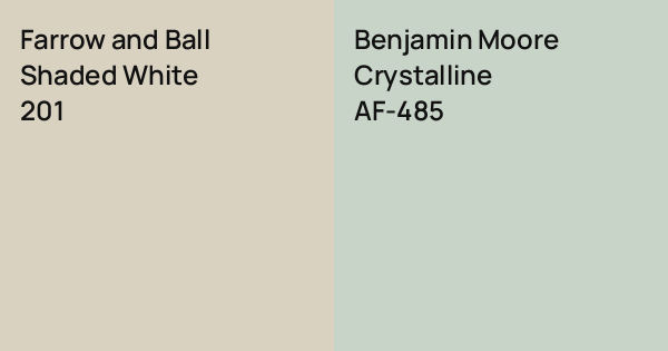 Farrow and Ball Shaded White vs. Benjamin Moore Crystalline comparison