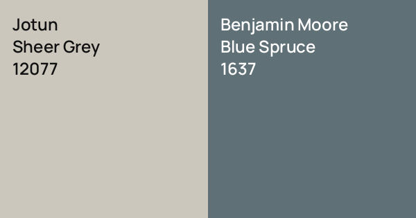 Jotun Sheer Grey vs. Benjamin Moore Blue Spruce comparison