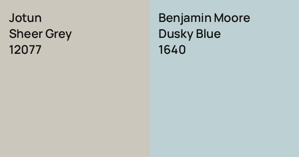 Jotun Sheer Grey vs. Benjamin Moore Dusky Blue comparison