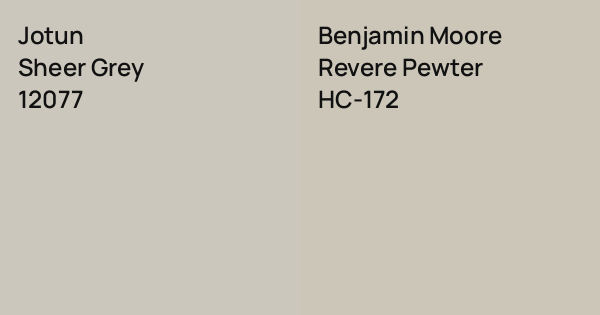 Jotun Sheer Grey vs. Benjamin Moore Revere Pewter comparison