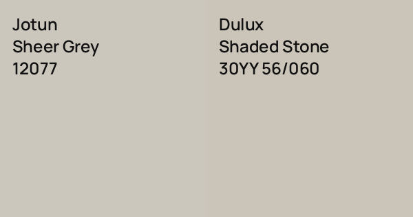 Jotun Sheer Grey vs. Dulux Shaded Stone comparison