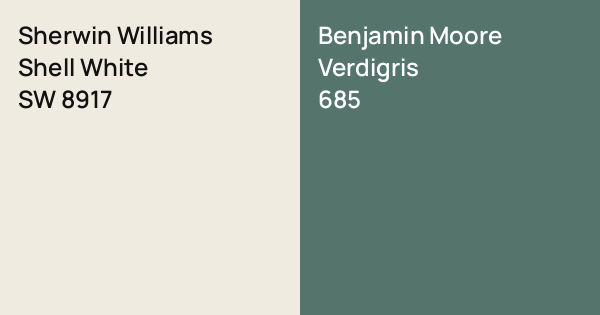 Sherwin Williams Shell White vs. Benjamin Moore Verdigris comparison