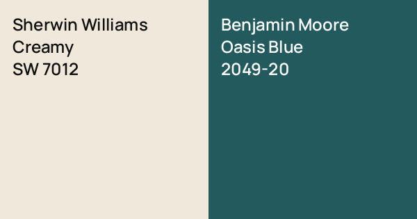 Sherwin Williams Creamy vs. Benjamin Moore Oasis Blue comparison
