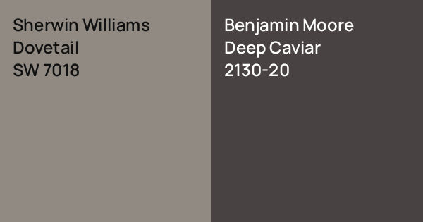Sherwin Williams Dovetail vs. Benjamin Moore Deep Caviar comparison