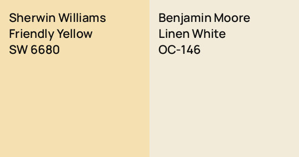 Sherwin Williams Friendly Yellow vs. Benjamin Moore Linen White comparison