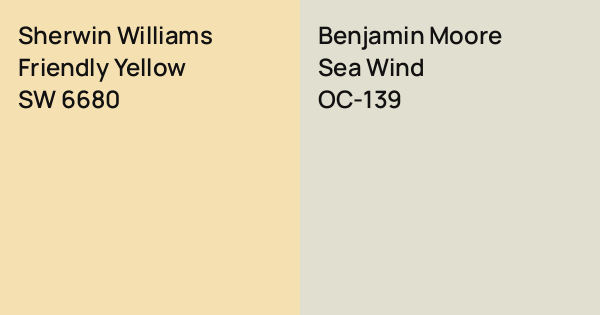 Sherwin Williams Friendly Yellow vs. Benjamin Moore Sea Wind comparison