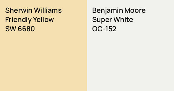 Sherwin Williams Friendly Yellow vs. Benjamin Moore Super White comparison