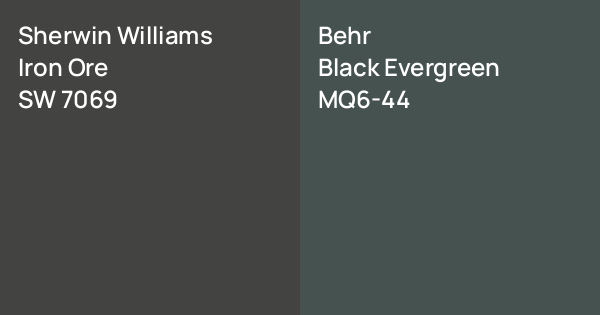 Sherwin Williams Iron Ore vs. Behr Black Evergreen comparison