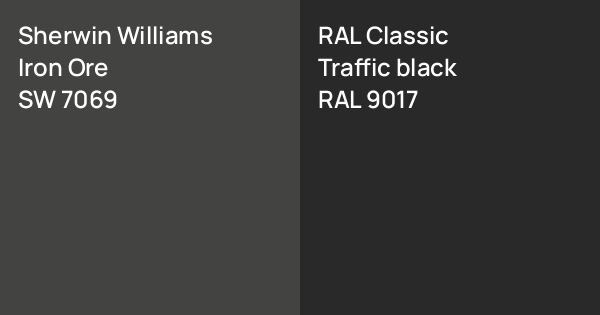 Sherwin Williams Iron Ore vs. RAL Classic Traffic black comparison