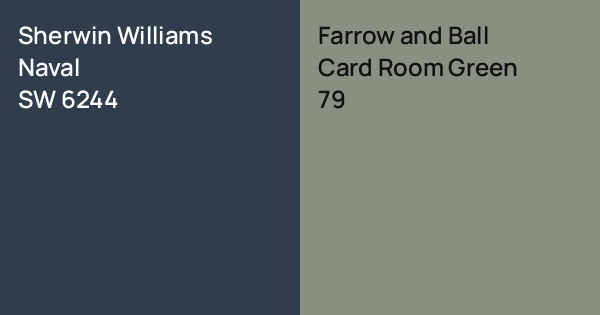 Sherwin Williams Naval vs. Farrow and Ball Card Room Green comparison