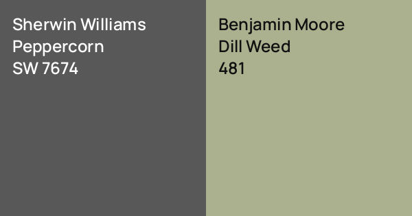 Sherwin Williams Peppercorn vs. Benjamin Moore Dill Weed comparison
