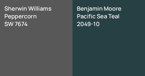 Sherwin Williams Peppercorn vs. Benjamin Moore Pacific Sea Teal comparison
